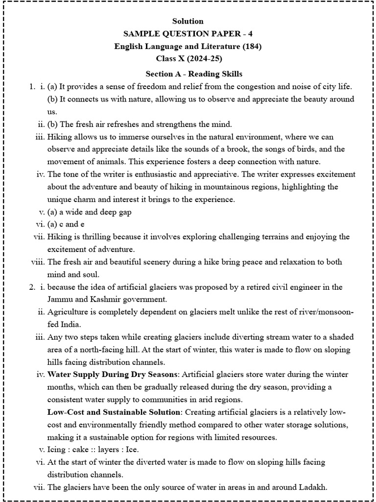 English Lang and Lit Class X Sample Paper 04 For Board Exam 2025 Answers | PDF | Poverty ...