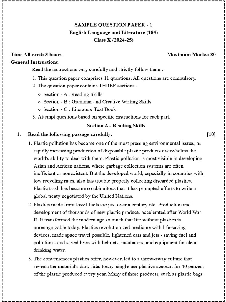 Class 10 English Question Paper 2024-25 | PDF | Crop Rotation | Crops