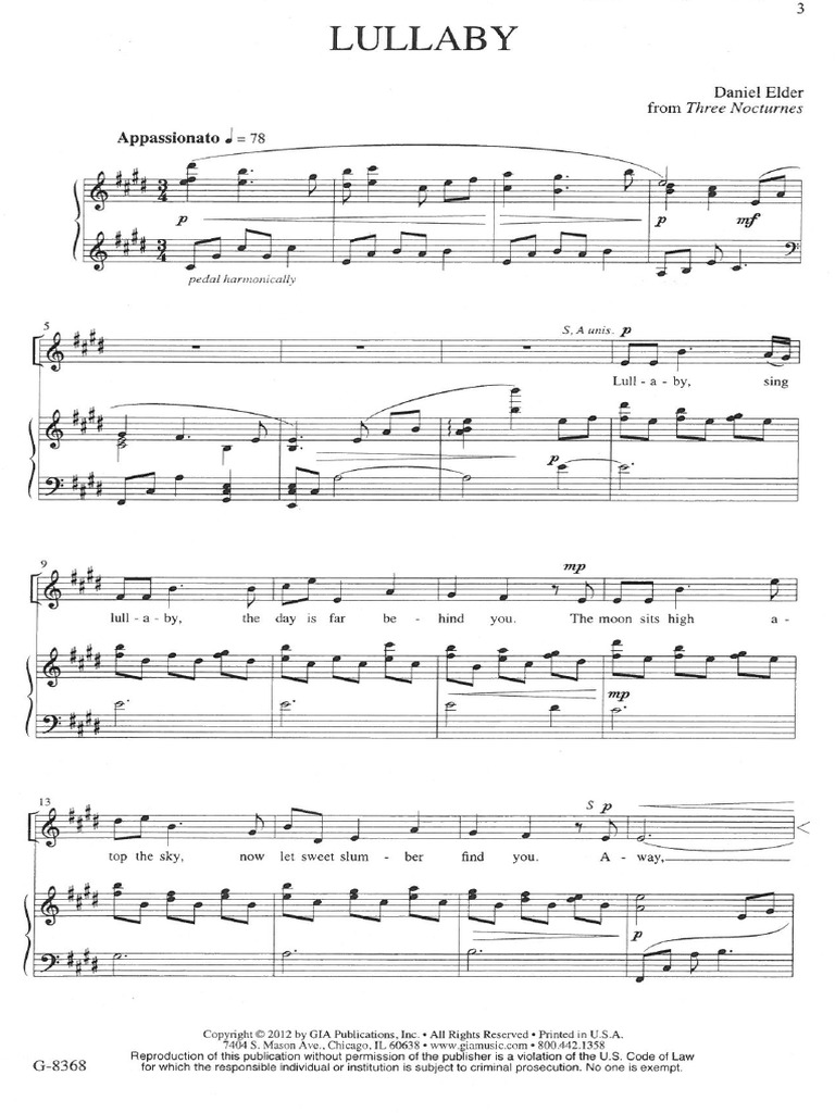 ELDER Lullaby SATB Piano | PDF