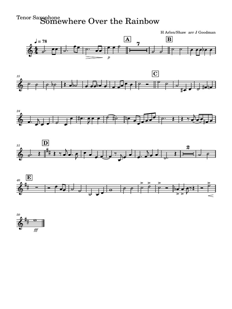Somewhere Over The Rainbow-Tenor Saxophone | PDF