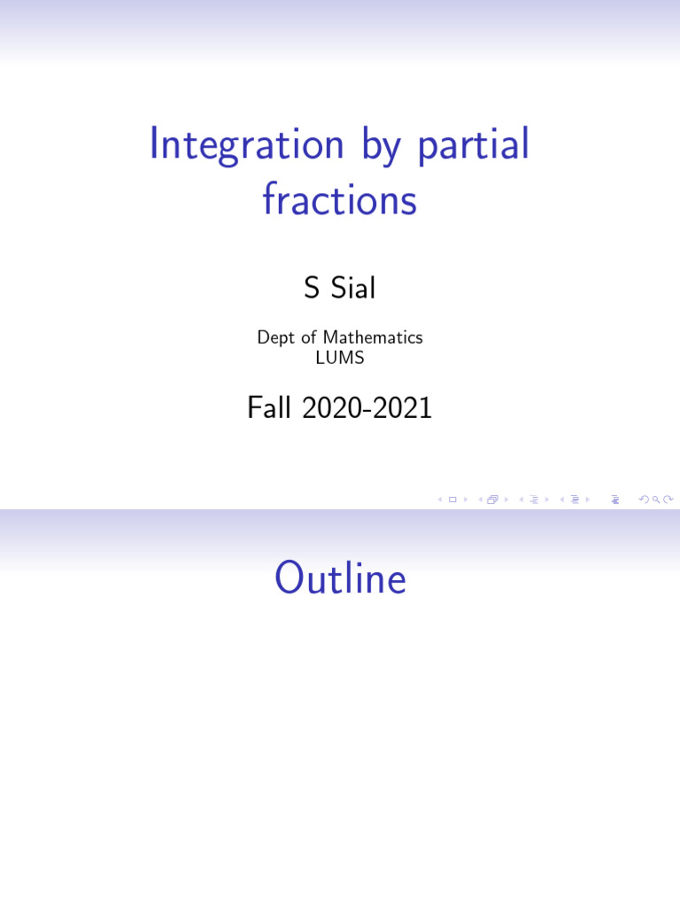 Partial Fraction Integration Guide | PDF | Algebra | Mathematical Analysis