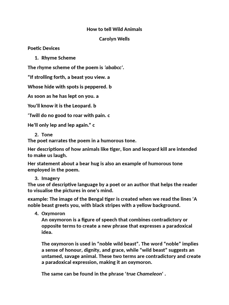 Poetic Devices in Wild Animals | PDF | Poetry | Tiger