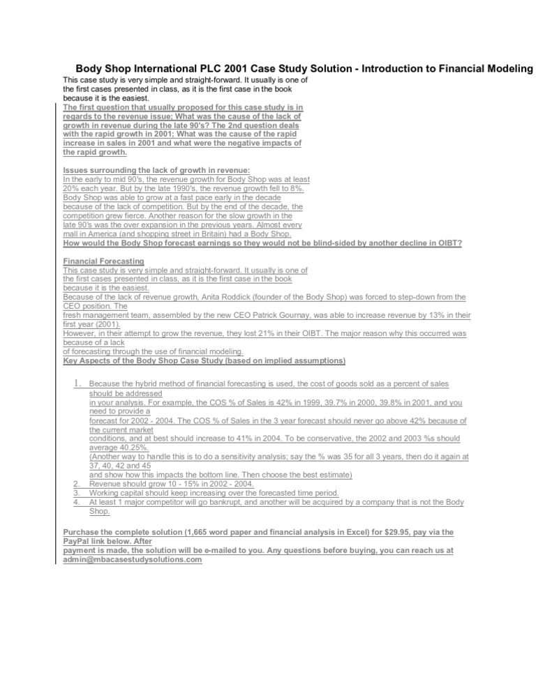 The Body Shop Case Study Analysis | PDF | Forecasting | Revenue