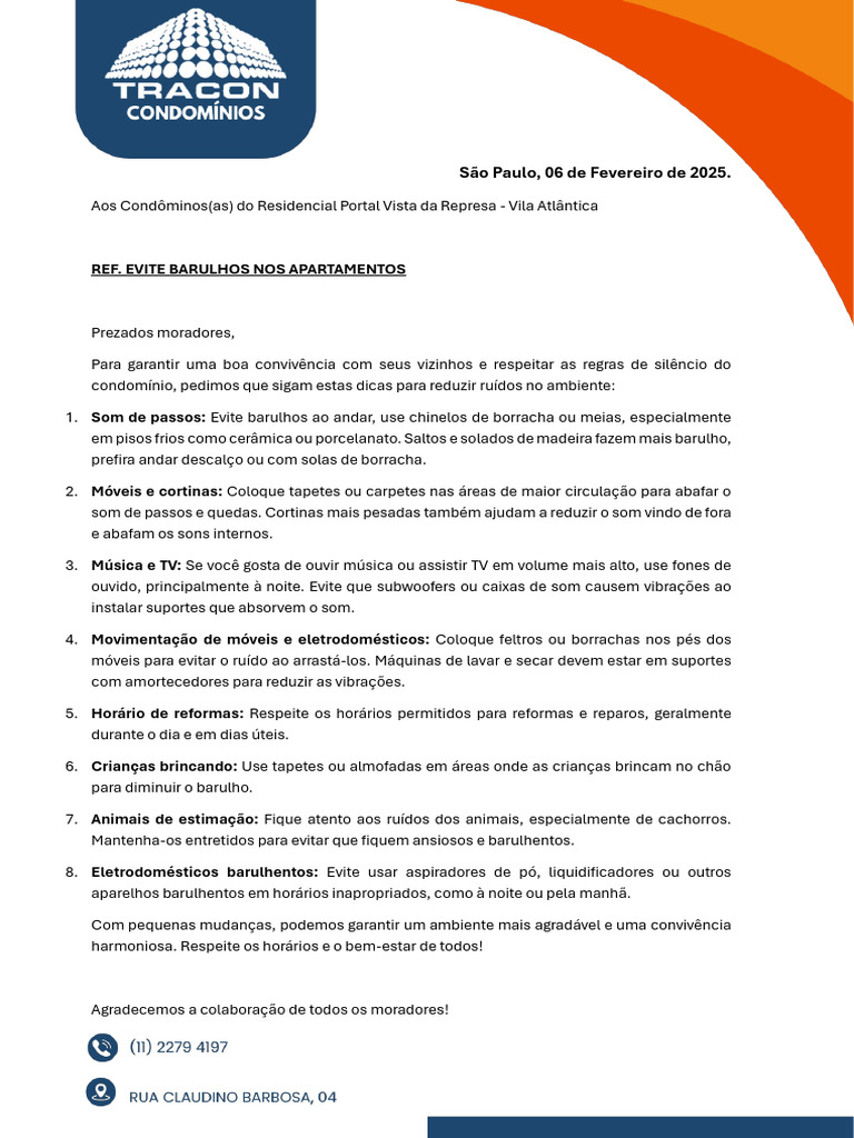 Comunicado - Barulhos Nas Unidades | PDF