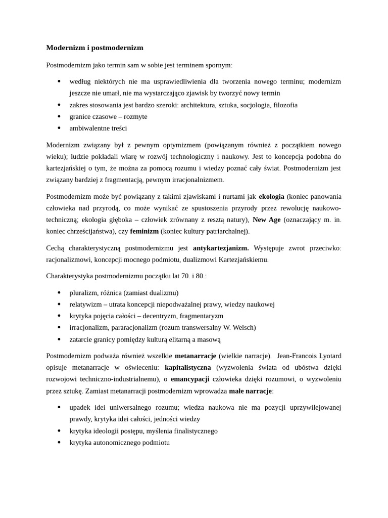 Modernizm I Postmodernizm | PDF
