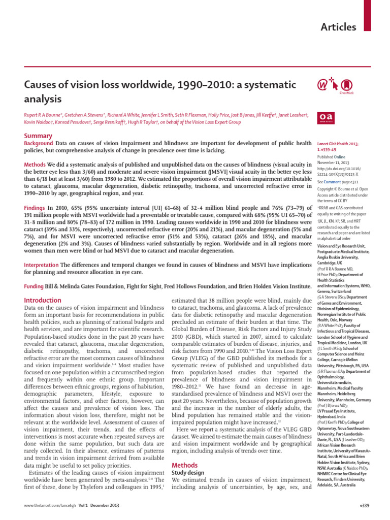 Causes of Vision Loss Worldwide | PDF | Visual Impairment | Ophthalmology