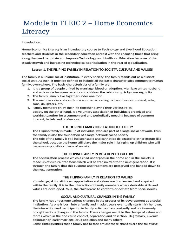 Home Economics Literacy: Family Roles | PDF | Sewing | Sewing Machine