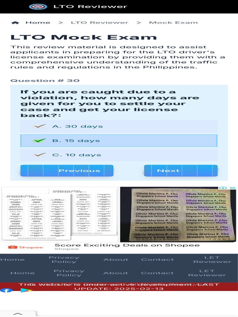 LTO Review Mock Exam | PDF