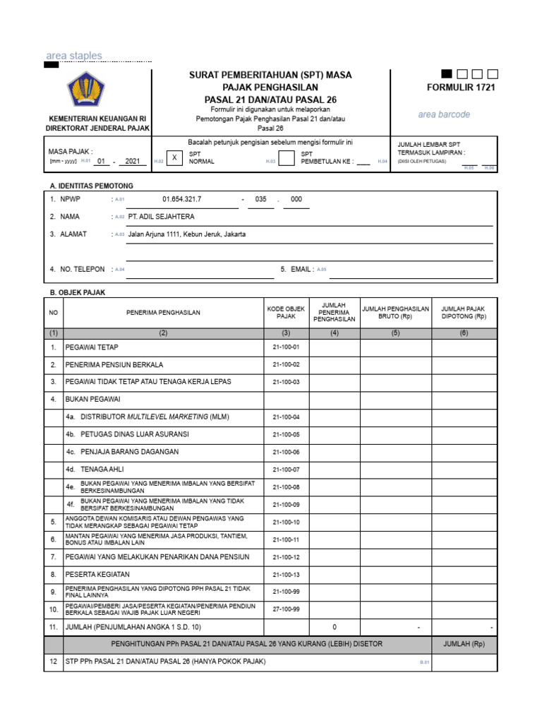 SPT PPh 21 Formulir 1721 dan Panduan | PDF