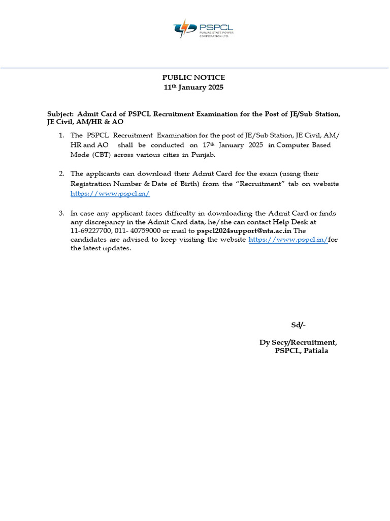 Admit Card Notice 2025 | PDF