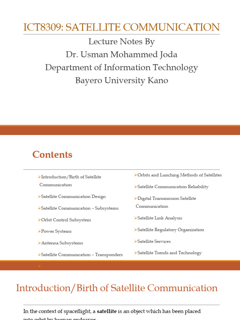 Satelite Communication Lectures Slides | PDF | Antenna (Radio) | Modulation