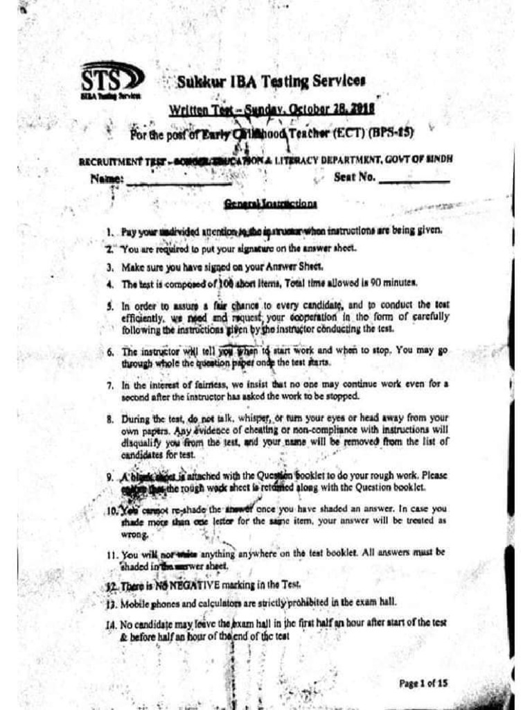 ECT Past Paper - STS-2018 | PDF