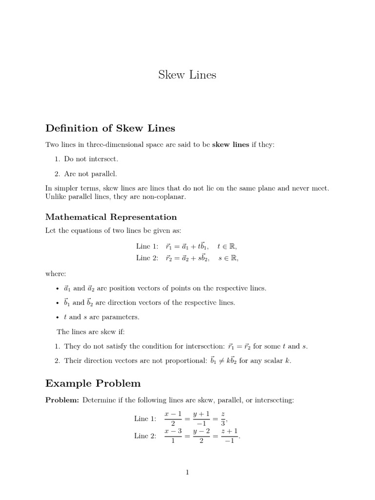 skew lines for vectors... | PDF | Vector Space | Geometry