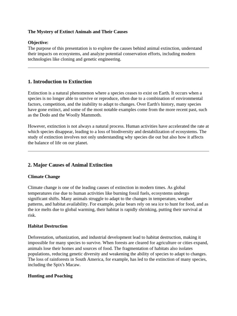 Causes and Impact of Animal Extinction | PDF | Extinction ...