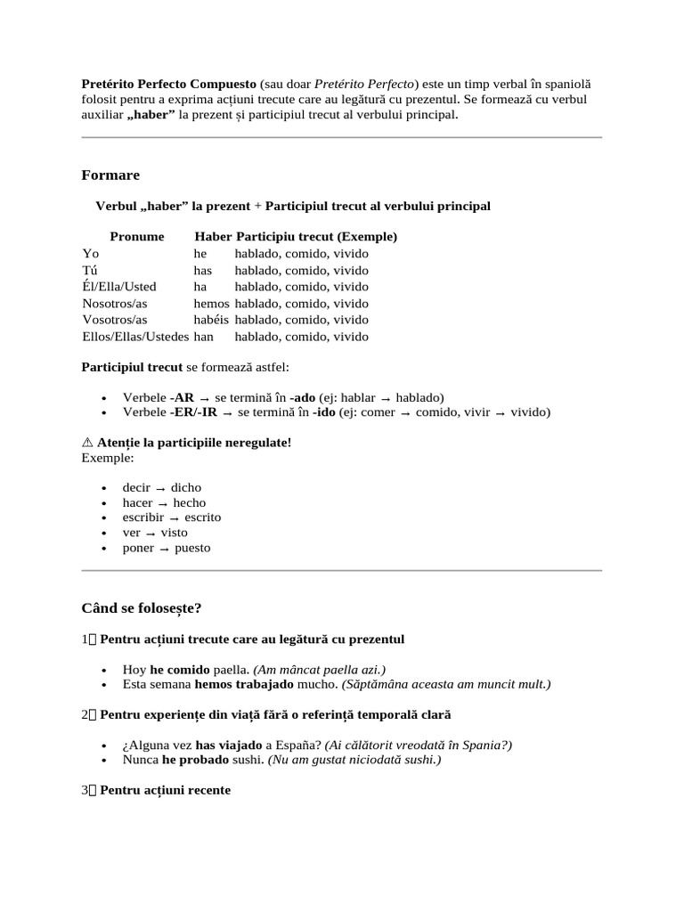Pretérito Perfecto Compuesto | PDF