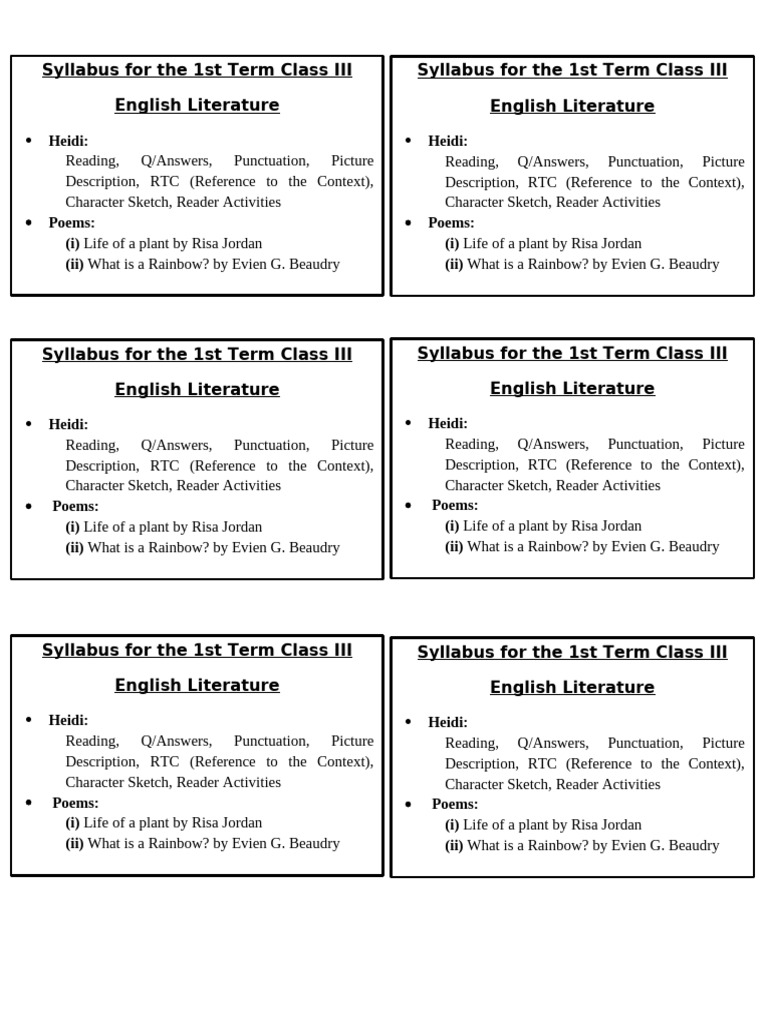 Lit Syllabus Class Iii | PDF