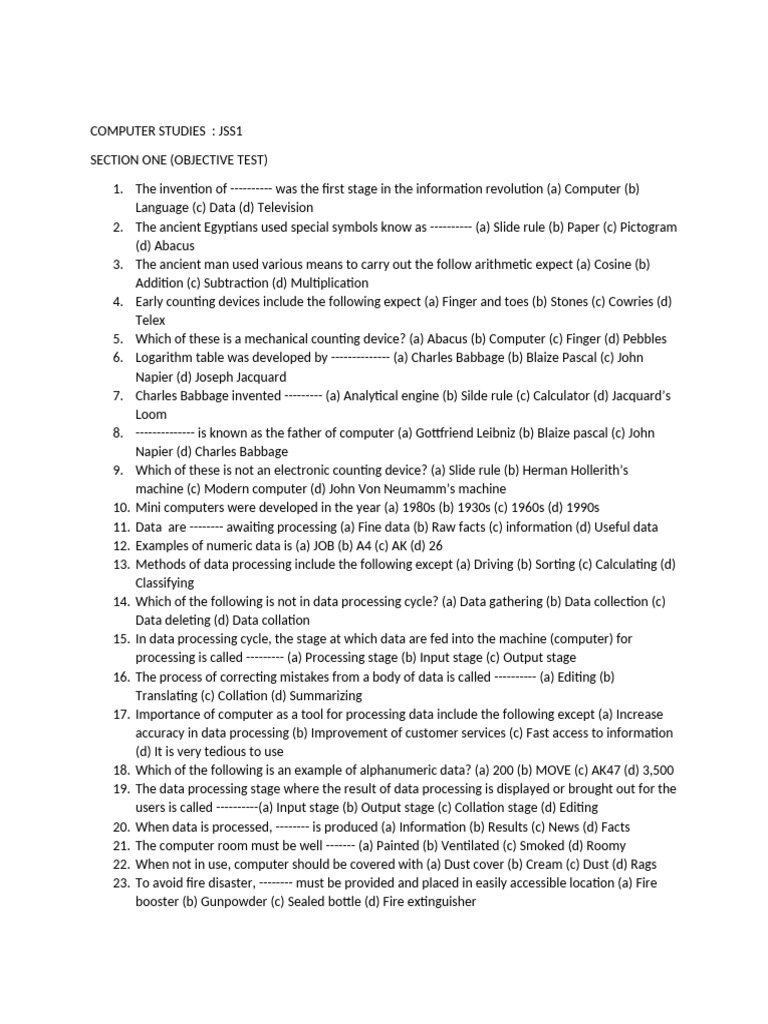 JSS1 Computerfirst Term Exam | PDF | Computing | Computer Science