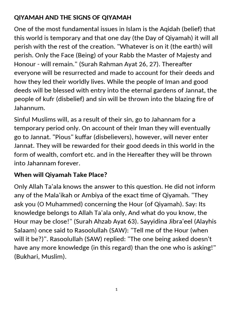 Qiyamah and The Signs of Qiyamah | PDF | God In Islam | Abrahamic Religions