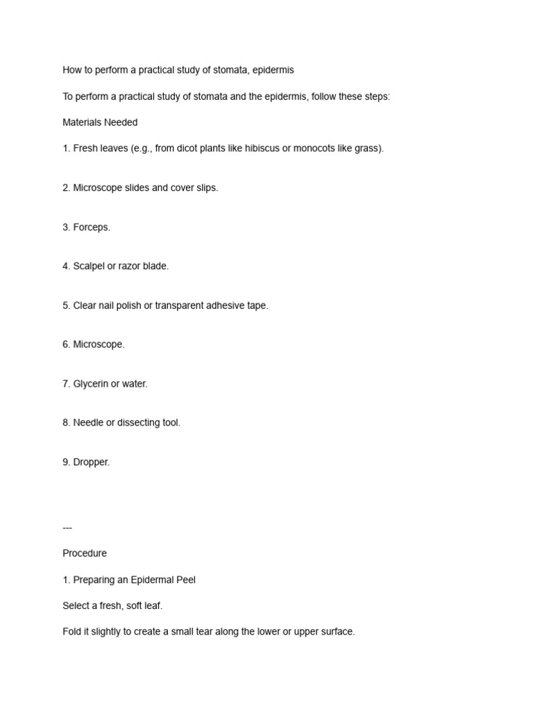 Practical - Study of Stomata, Epidermis | PDF