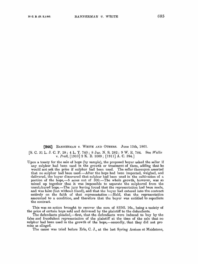 Bannerman v. White Case Summary | PDF | Hops | Contractual Term