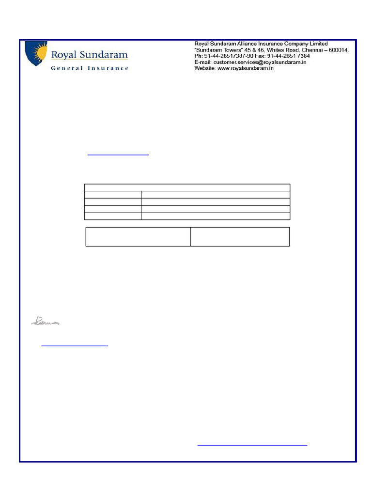 Medical Insurance - Royal Sundaram - Self | PDF