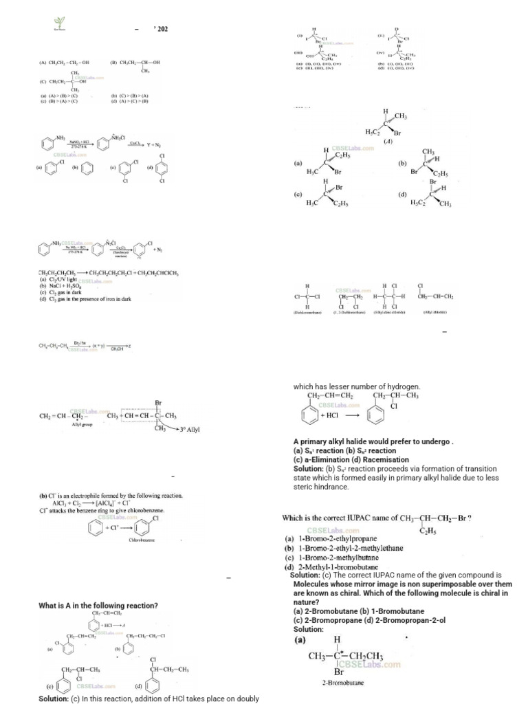Halo Alkanes and Arenes Unit Test Feb Ans | PDF | Chemical Reactions ...