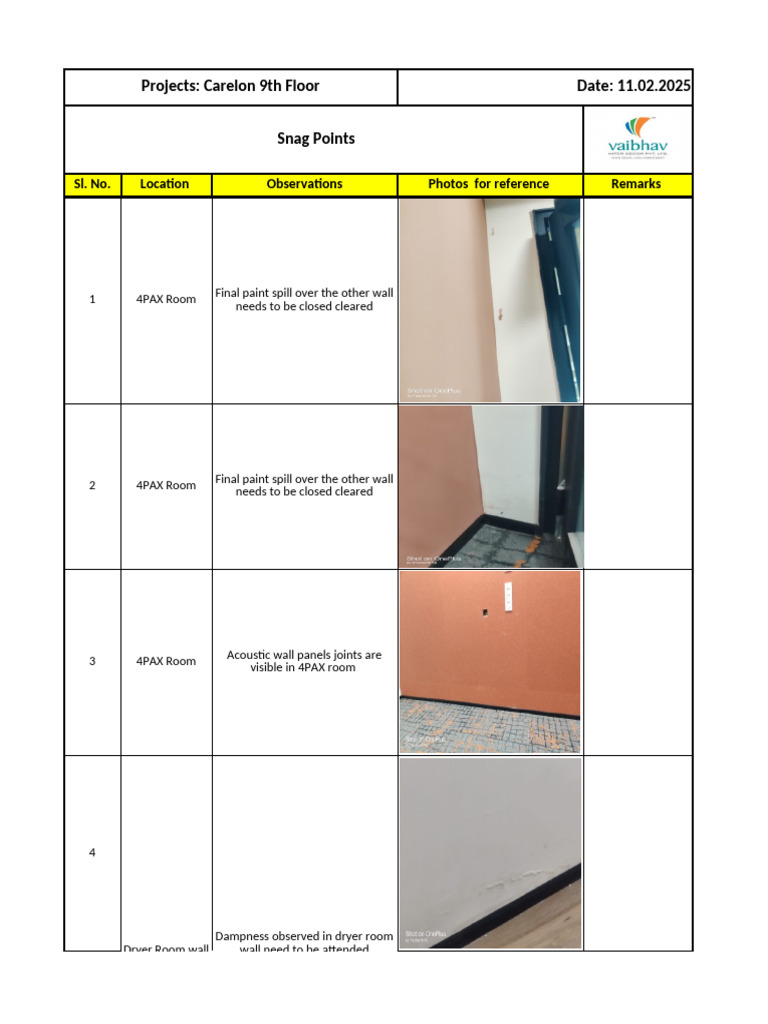 Snag Observations - Carelon 9th Floor | PDF | Tile | Building Engineering