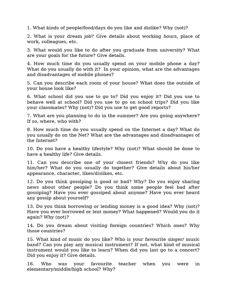 14780_7b99_A2 Level Speaking Questions | PDF