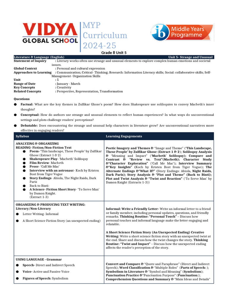 Grade 8 Unit 5 ( 24-25 ) MYP Curriculum | PDF | Natural Selection ...