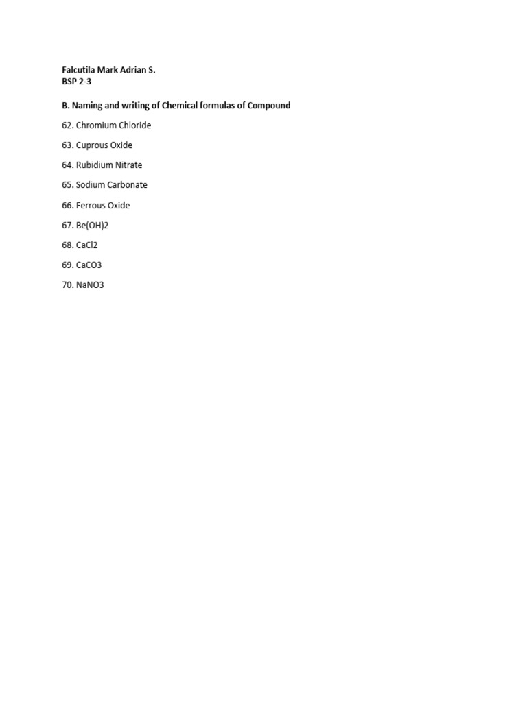 Chemical Formulas of Compounds List | PDF