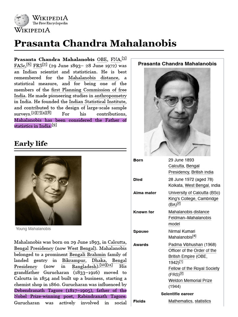Prasanta Chandra Mahalanobis | PDF