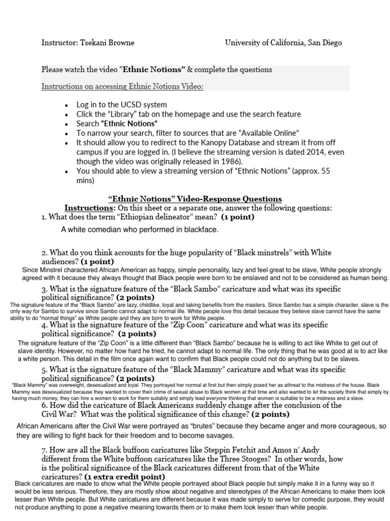 Ethnic+Notions Questions+With+Link (2022 UCSD) | PDF | Minstrel Show