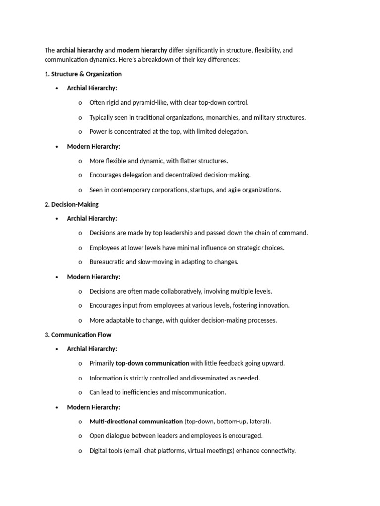 Archial and Modern Hierarchy | PDF | Leadership | Collaboration