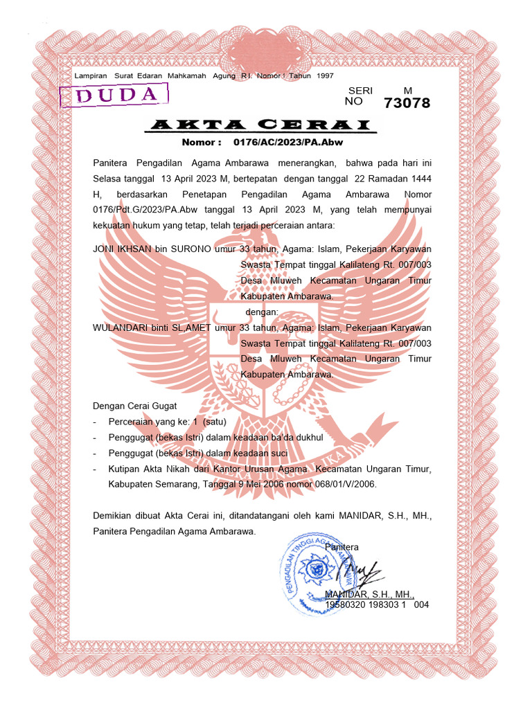 Blanko Akta Cerai Ambarawa | PDF