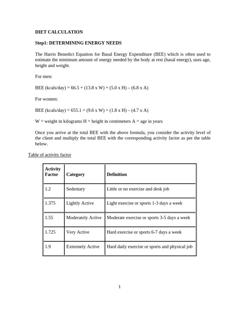 Diet Calculation | PDF