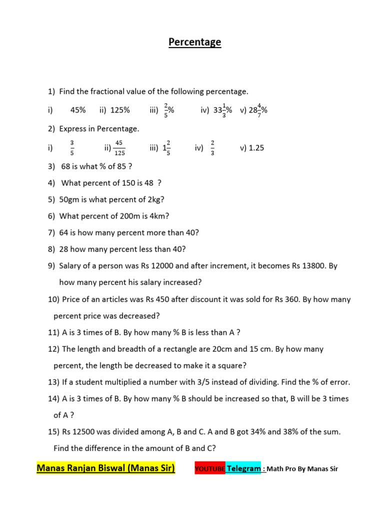 Math Easy To Moderate Beginner BY Manas Sir | PDF | Percentage | Interest