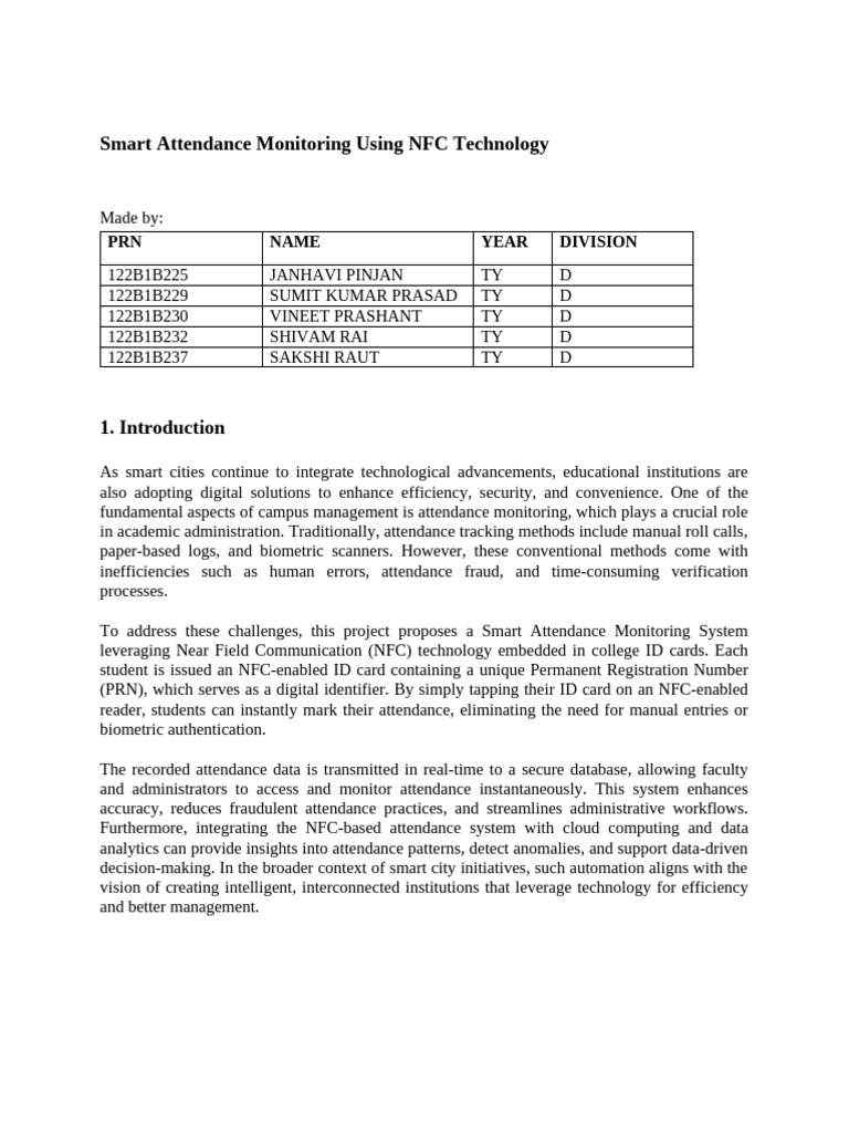 Smart Attendance Monitoring Using NFC Technology | PDF | Cloud Computing | Access Control