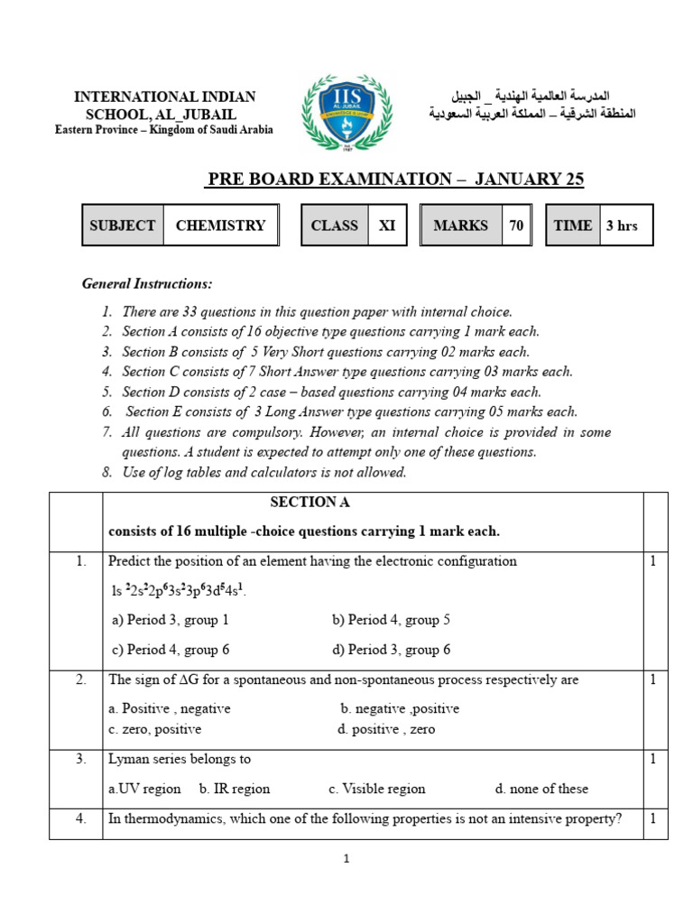 Pre Board Examination 2025 Correction | PDF | Chemical Equilibrium ...