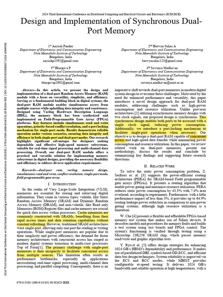 Design and Implementation of Synchronous Dual-Port Memory | PDF | Field Programmable Gate Array ...