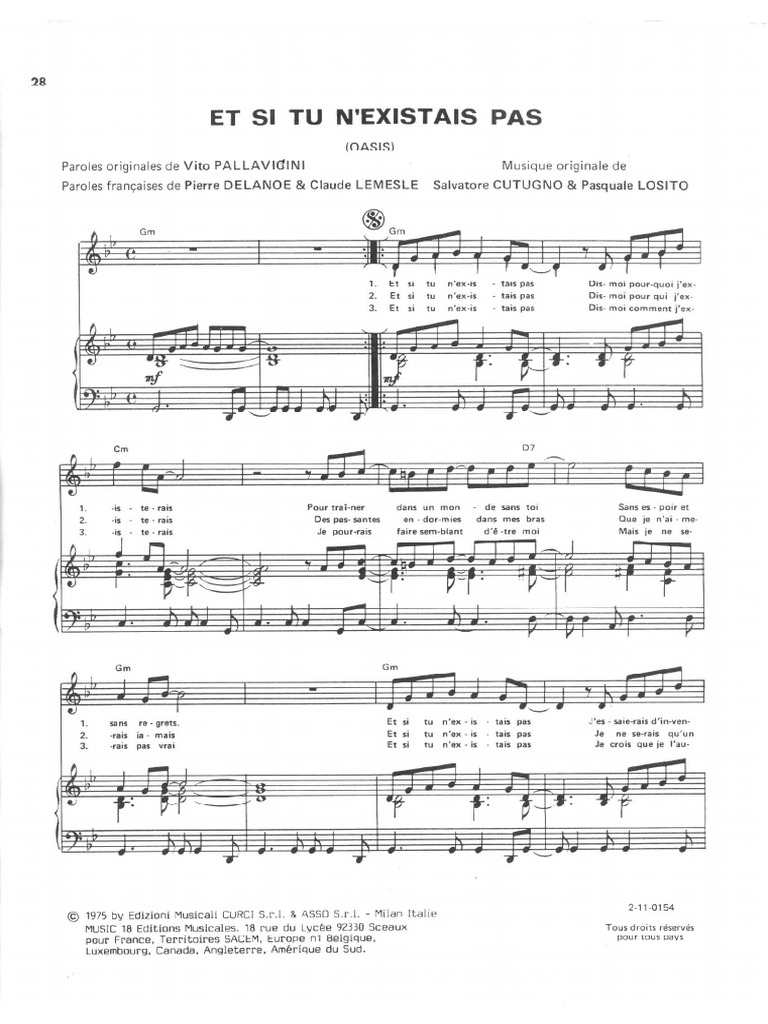 Joe Dassin Et Si Tu N Existais Pas | PDF
