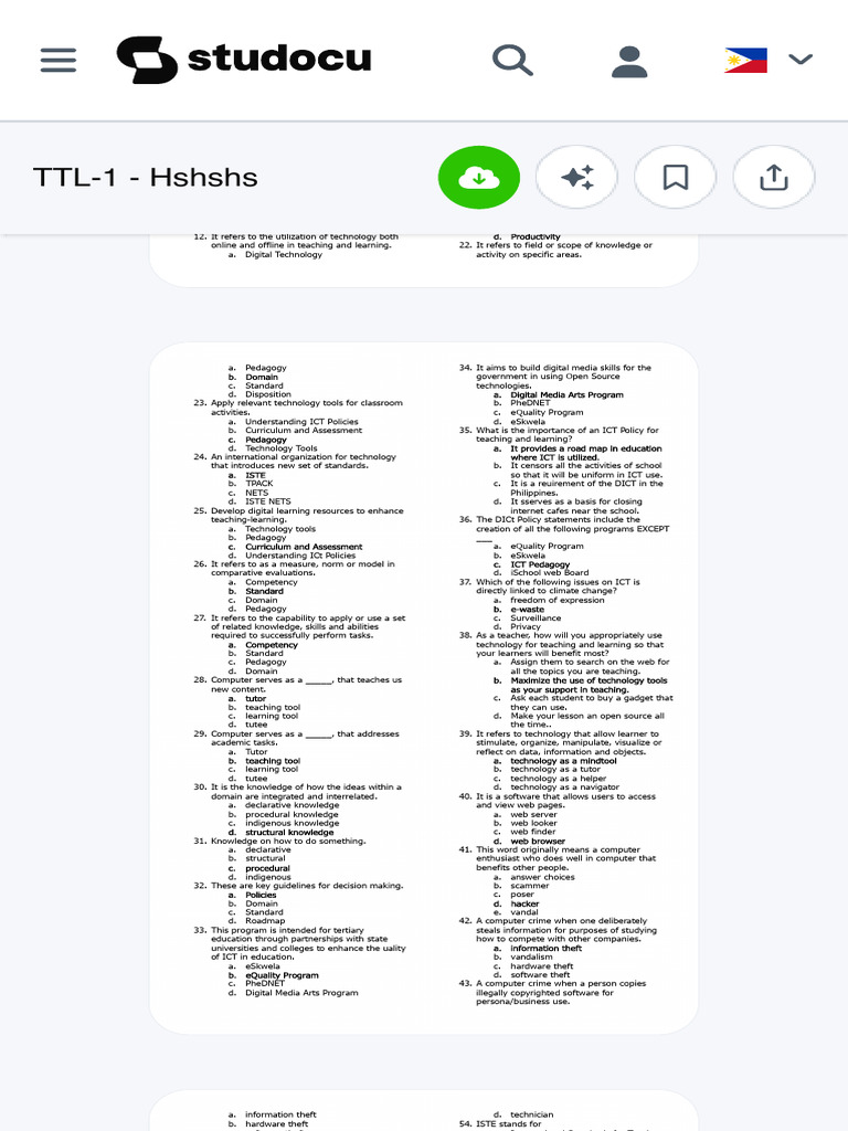 TTL-1 - Hshshs - A Type of Learning That Makes Efficient Use of Technology. A. Digital Apps B ...