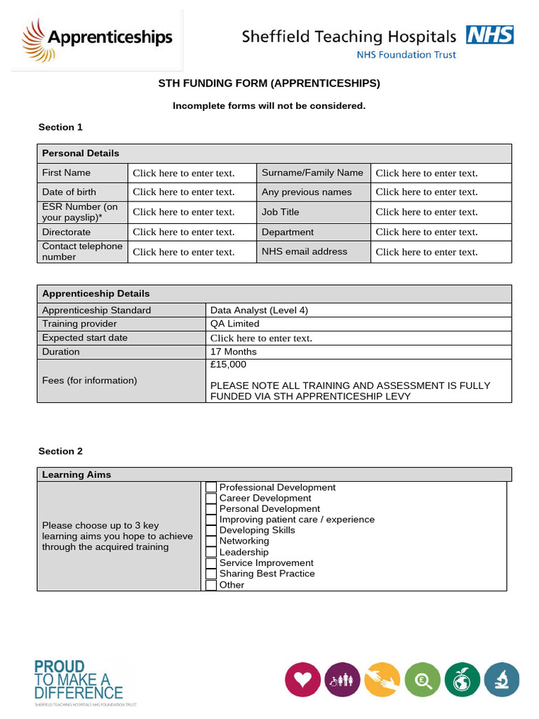 STH Funding Form - Apprenticeships - Data Analyst | PDF ...