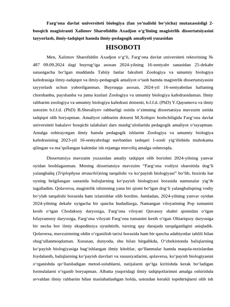 Hisobot Xalimov Sh.a. (2) | PDF