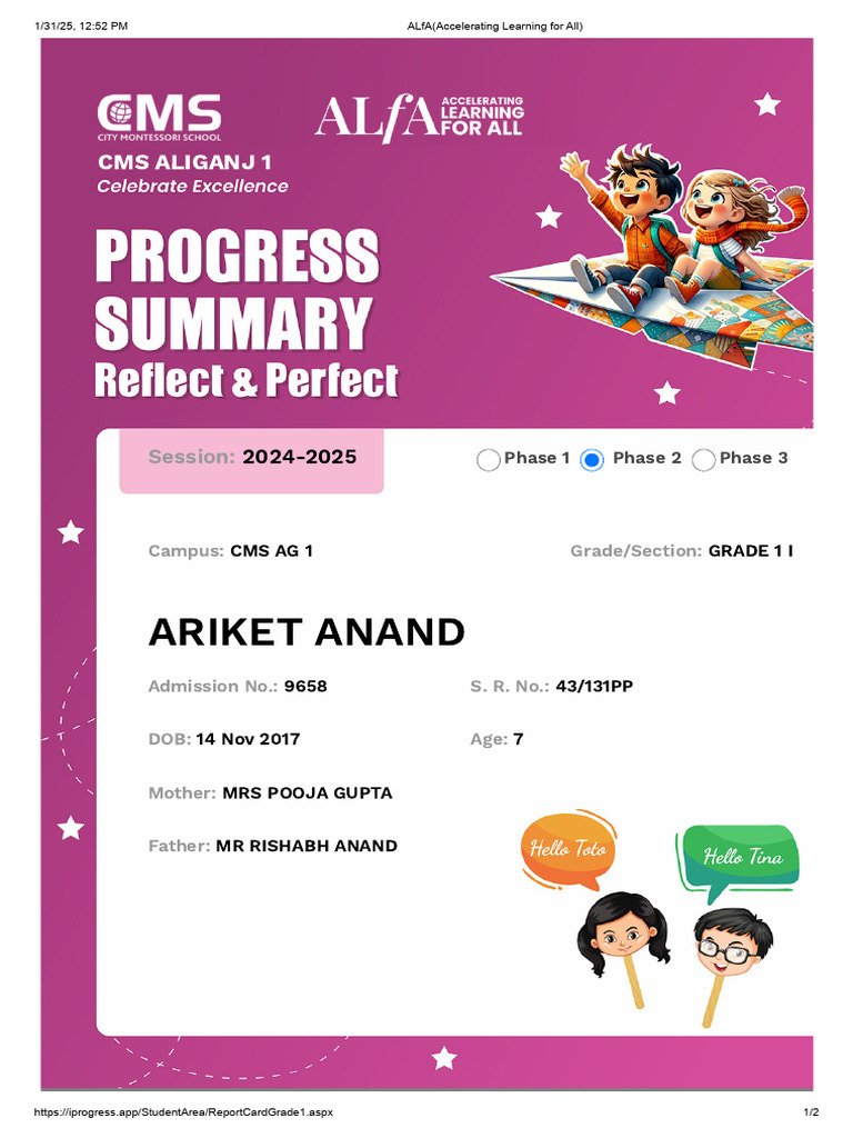 Grade 1 Report Card Overview | PDF | Learning