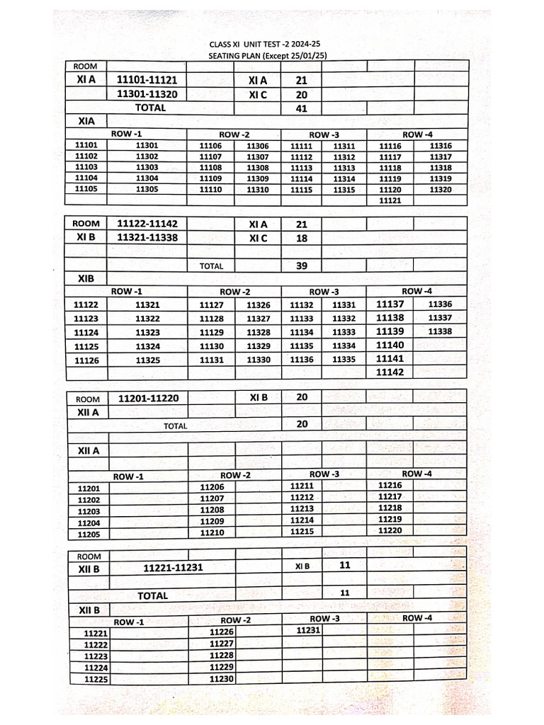 Seating Plan XI UT-2 2024-25 - 250121 - 122419 | PDF