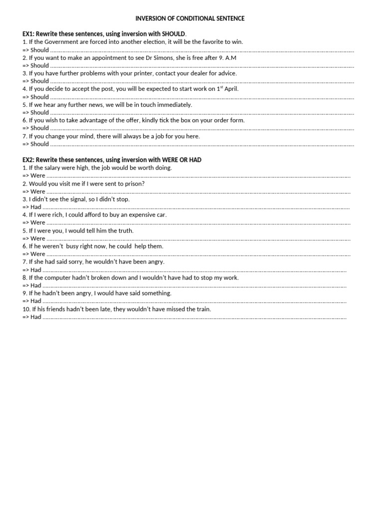 Inversion in Conditional Sentences | PDF