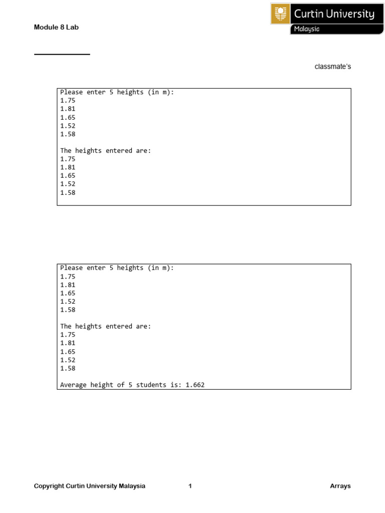 Module08-Array Lab 2023 | PDF | Computer Engineering | Computer Science