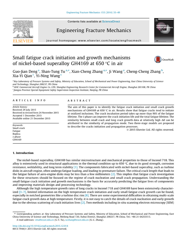 2016-Small Fatigue Crack Initiation and Growth Mechanismsof Nickel-Based Superalloy GH4169 at ...
