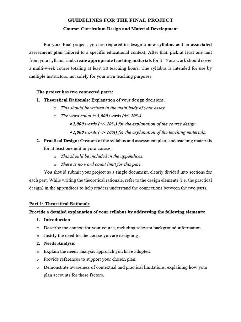 Guidelines For Final Project | PDF | Educational Assessment | Behavior ...