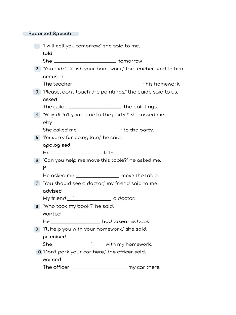 Reported Speech Examples and Conversions | PDF
